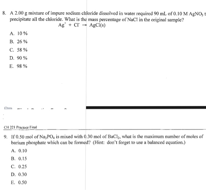 Solved A 2.00 g mixture of impure sodium chloride dissolved | Chegg.com