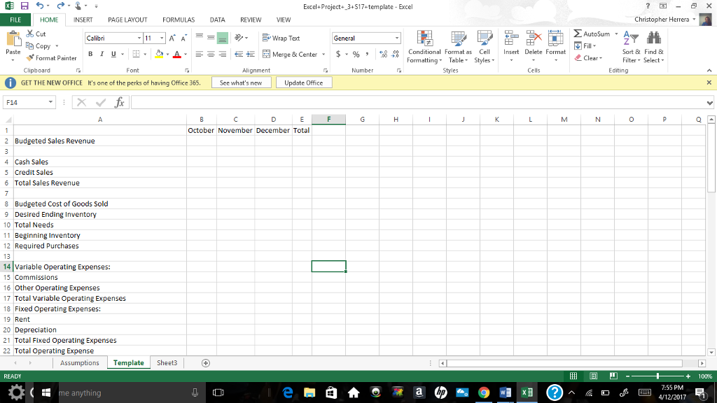 Solved Calculations needed for excel spreadsheet come from | Chegg.com