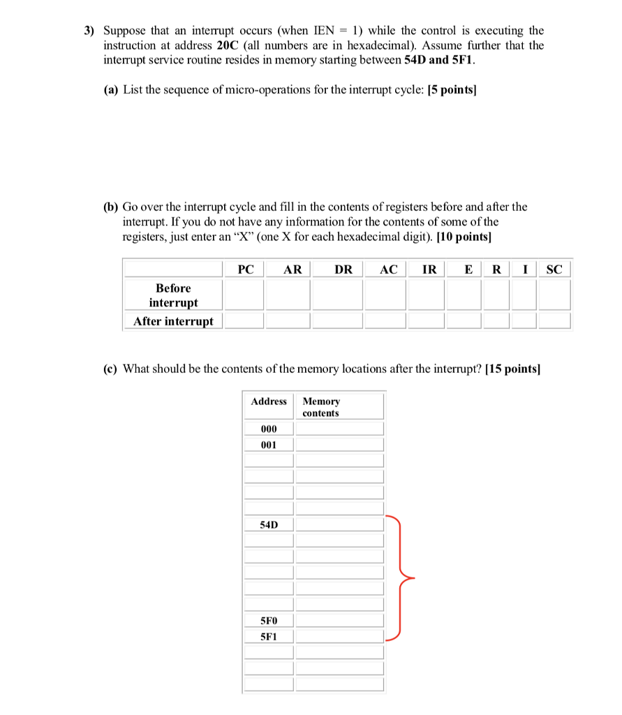 Solved 3 Suppose That An Interrupt Occurs When Ien 1 