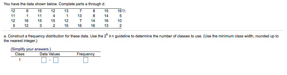Solved You have the data shown below. Complete parts a | Chegg.com