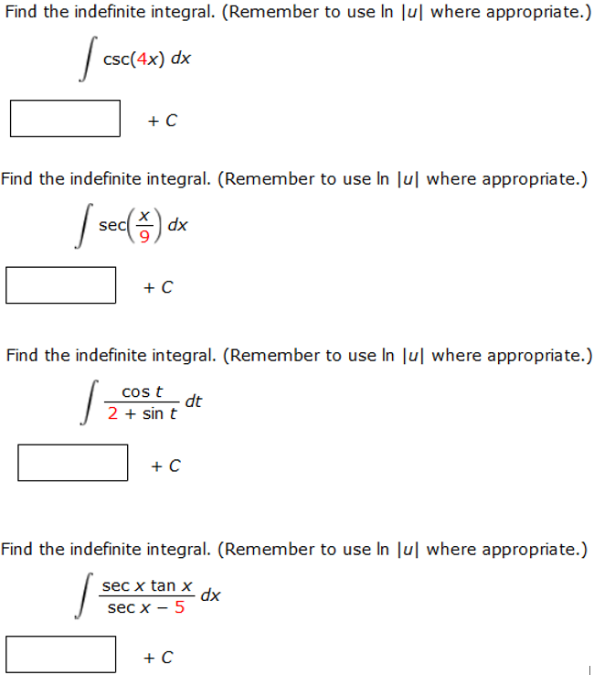 Solved Find the indefinite integral. (Remember to use In |u| | Chegg.com
