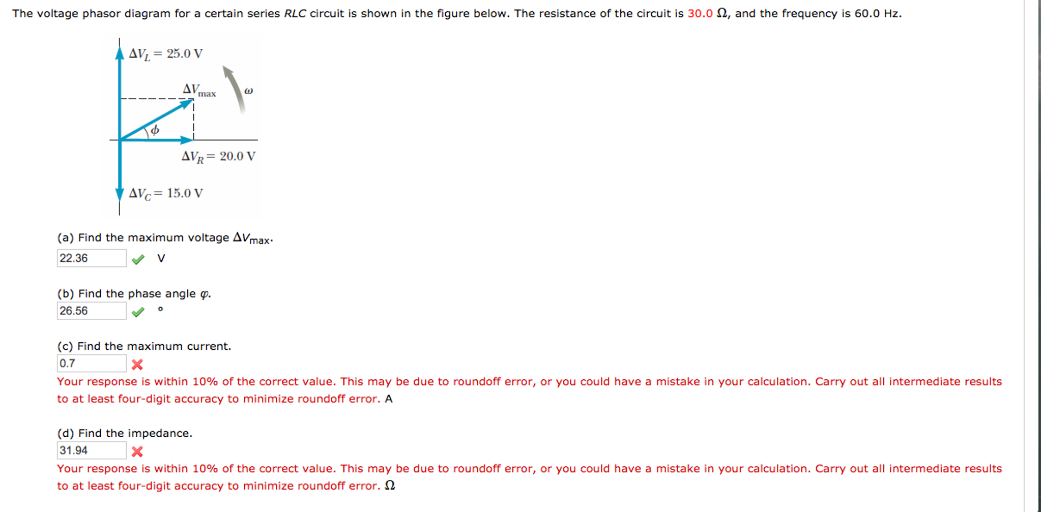 Solved The voltage phasor diagram for a certain series RLC | Chegg.com