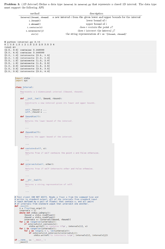 Solved Define A Data Type Interval In Interval Py That