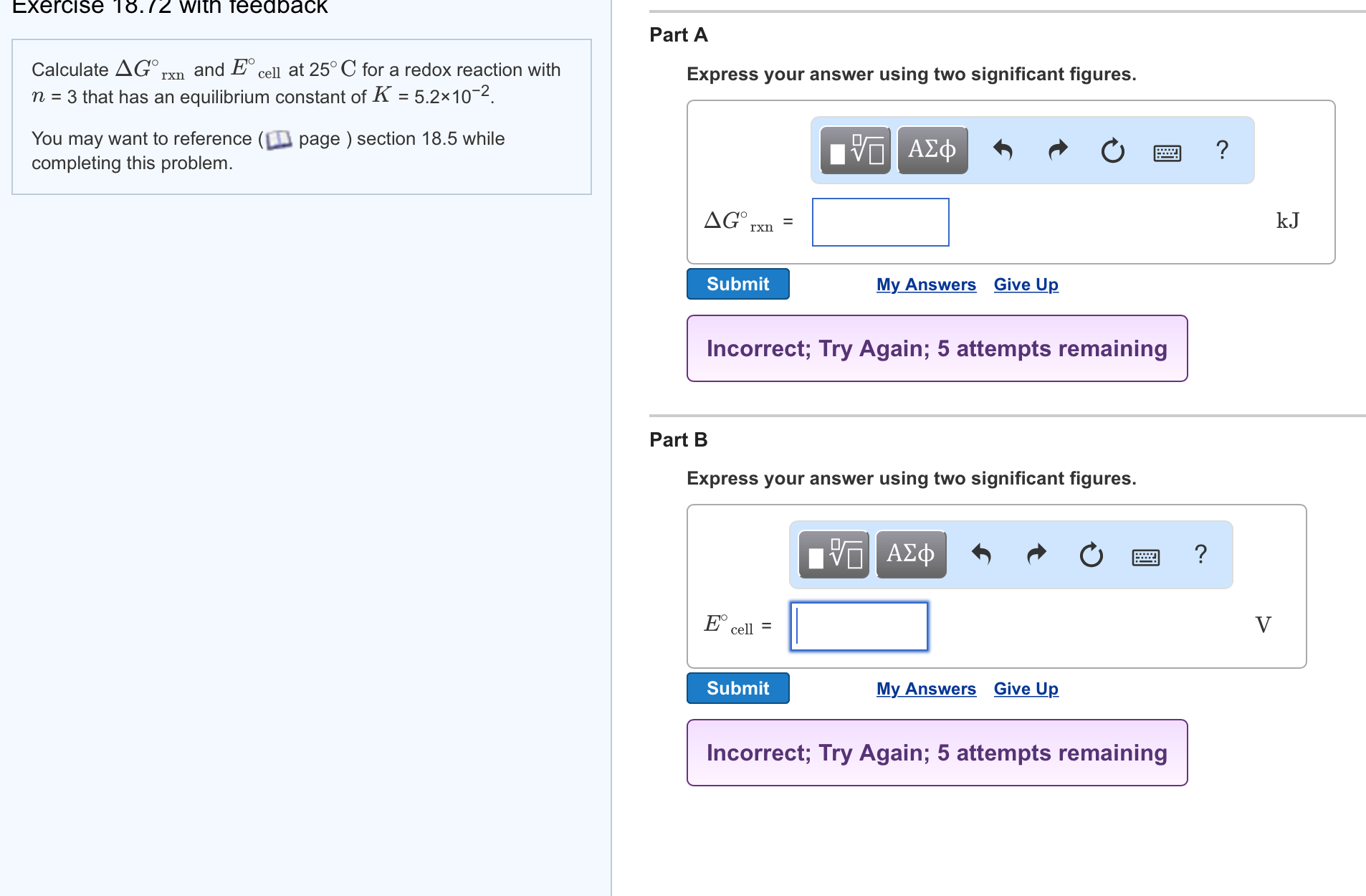 Solved Calculate Delta G Degree Rxn And E Degree Cell At 25