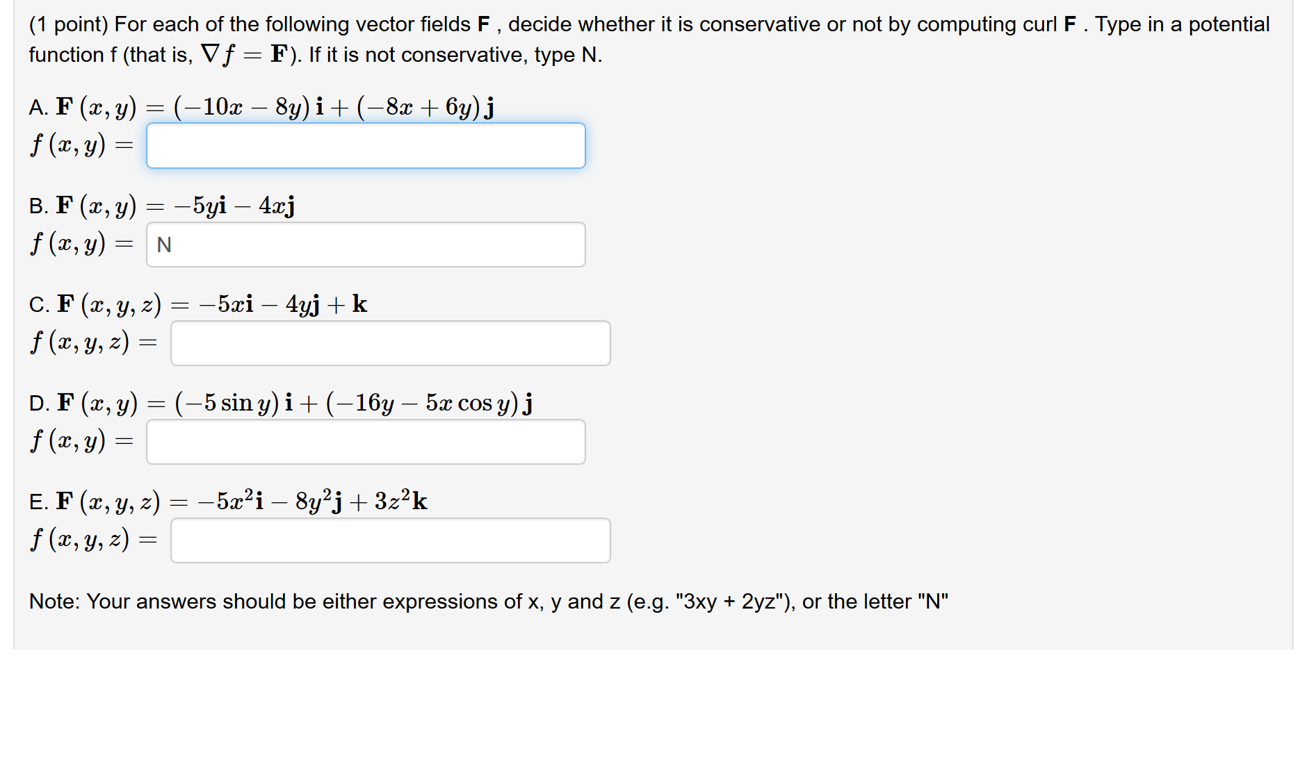 Solved For each of the following vector fields F, decide | Chegg.com