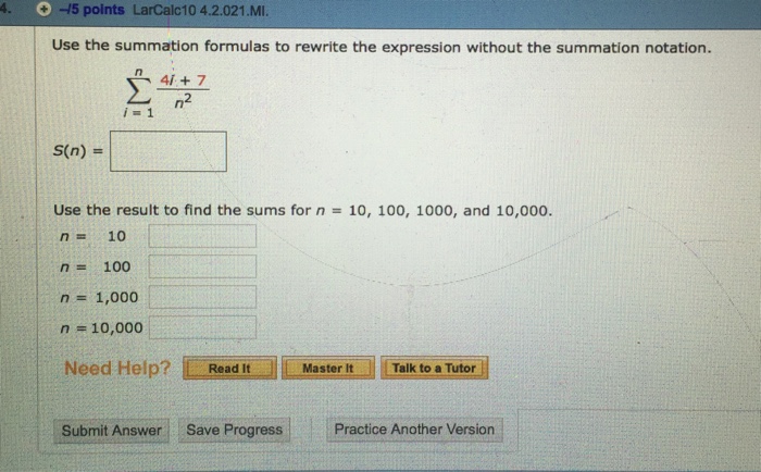 Solved Use the summation formulas to rewrite the expression | Chegg.com