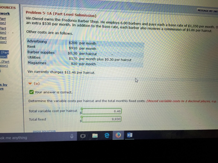 Solved MESSAGE MY INS OURCES work art on) Part on) Part ion) | Chegg.com
