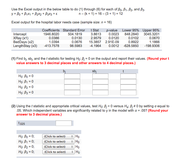 Solved Use the Excel output in the below table to do (1) | Chegg.com