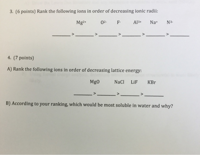 Solved Rank the following ions in order of decreasing ionic | Chegg.com