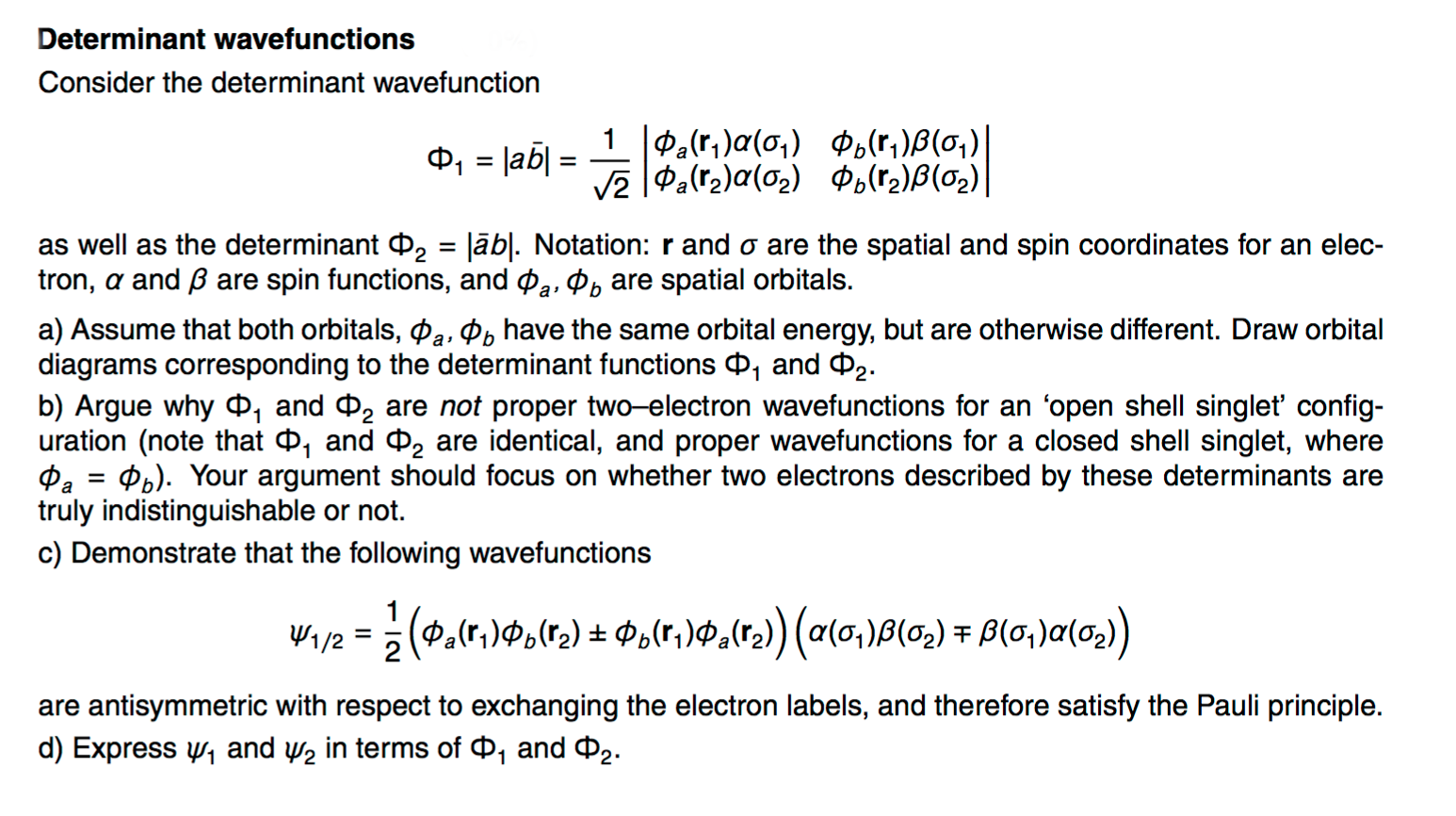 Determinant wavefunctions Consider the determinant | Chegg.com