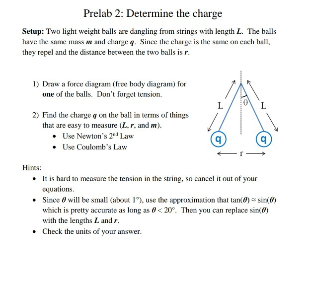 Solved Prelab 2: Determine the charge Setup: Two light | Chegg.com