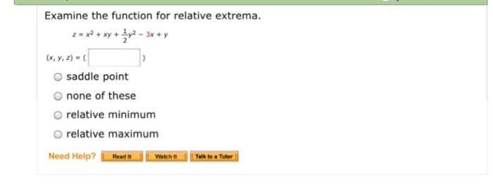 Solved Examine the function for relative extrema. Z = x^2 + | Chegg.com