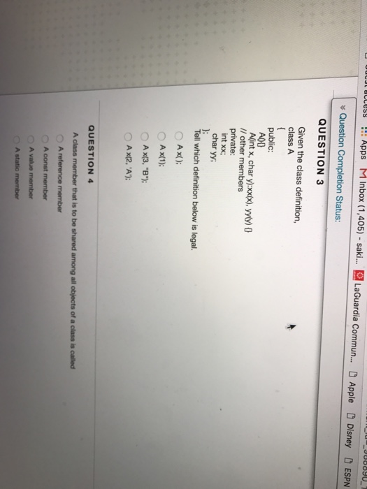 Solved Given The Class Definition Class A Public A 