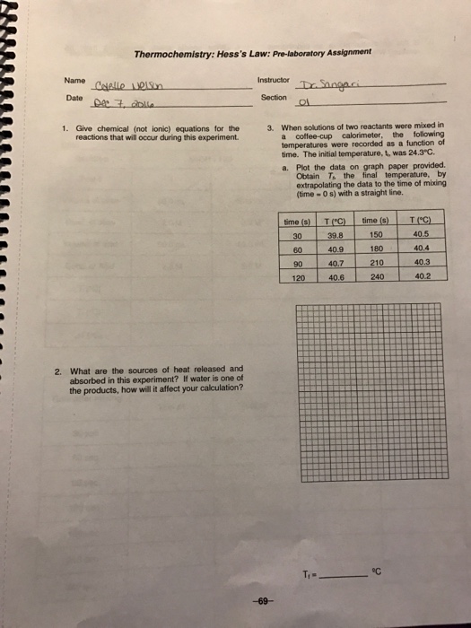 Solved Experiment 10: Thermochemistry: Hess's Law Purpose | Chegg.com