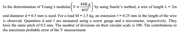 Solved In the determination of Young's modulus( Y = | Chegg.com