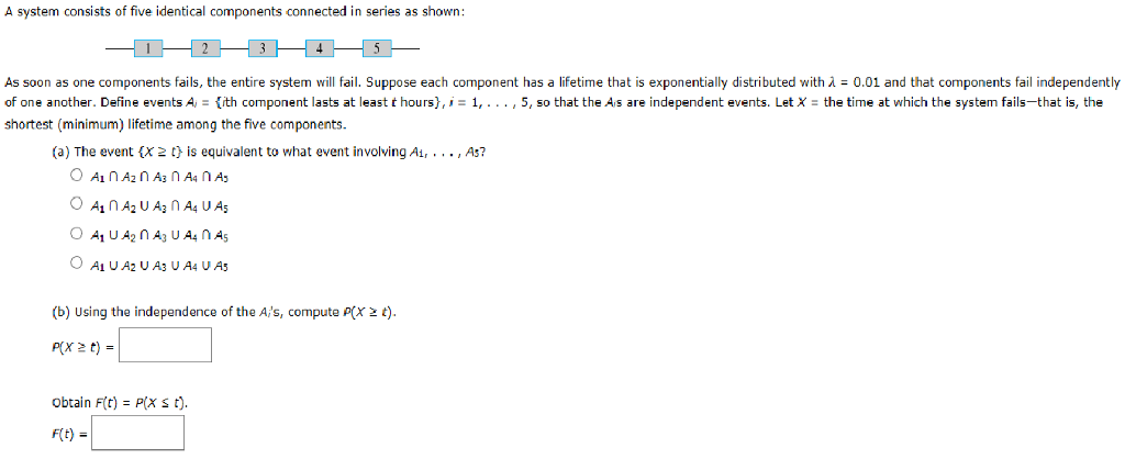 Solved A system consists of five identical components | Chegg.com