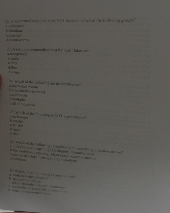 Solved A segmented body plan does NOT occur in which of the | Chegg.com