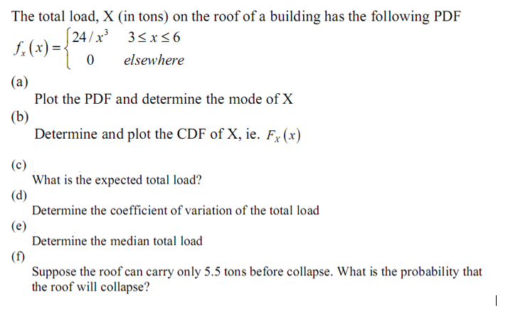 Solved The total load, X (in tons) on the roof of a building | Chegg.com