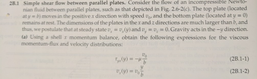 Solved Newto- 2B.1 Simple shear flow between parallel | Chegg.com