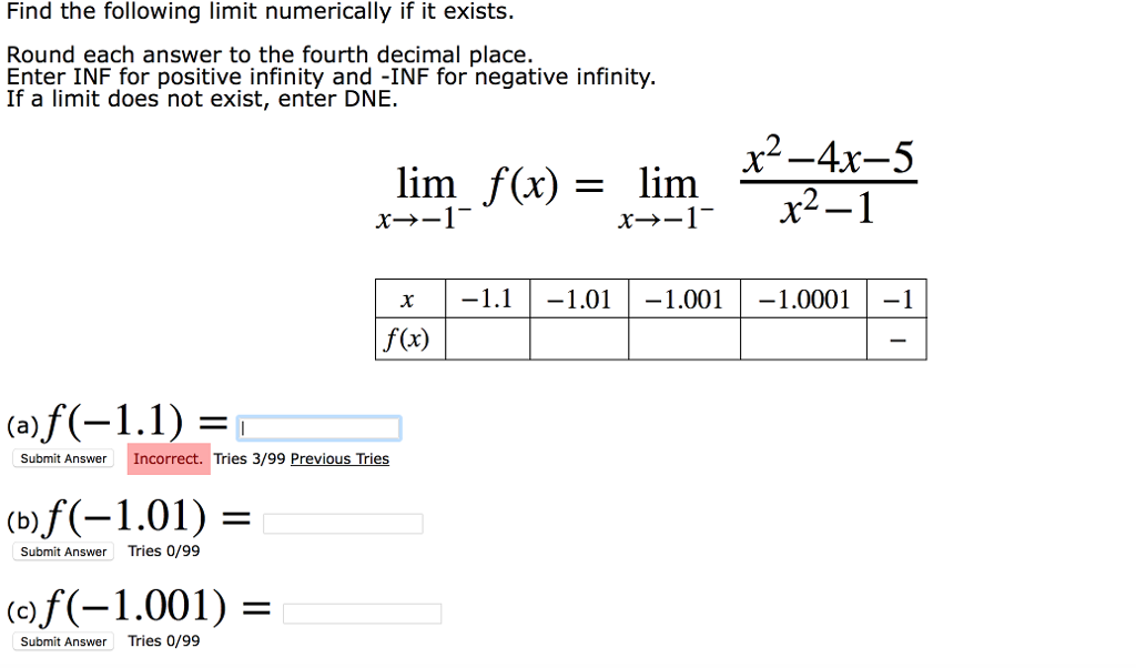 Solved Find the following limit numerically if it exists. | Chegg.com