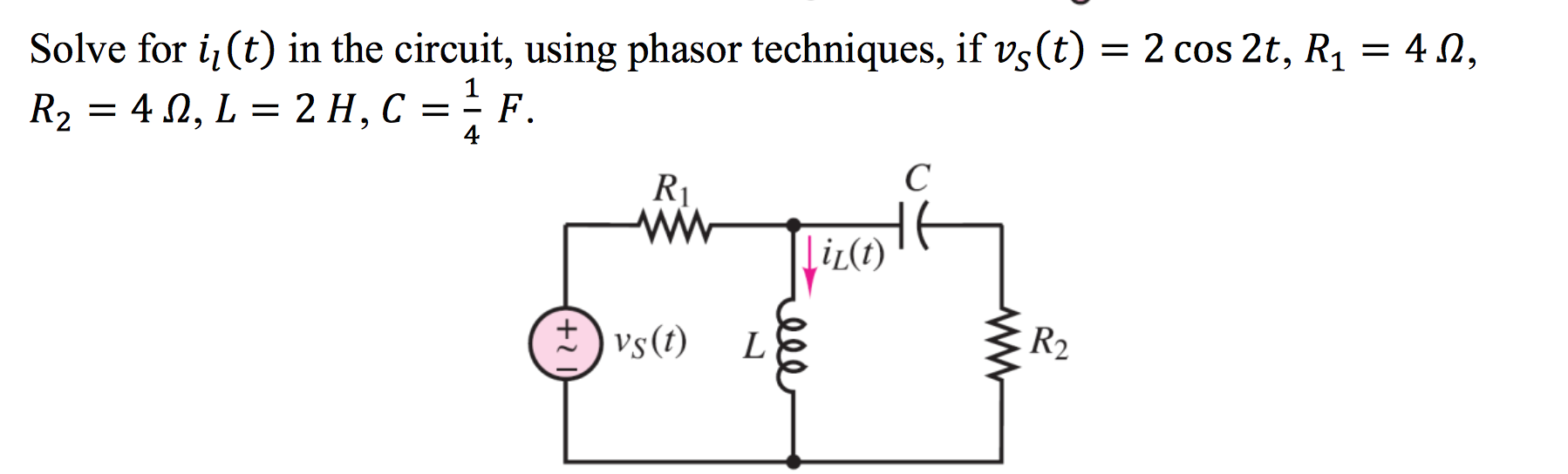 Solved Solve for il(t) in the circuit, using phasor | Chegg.com