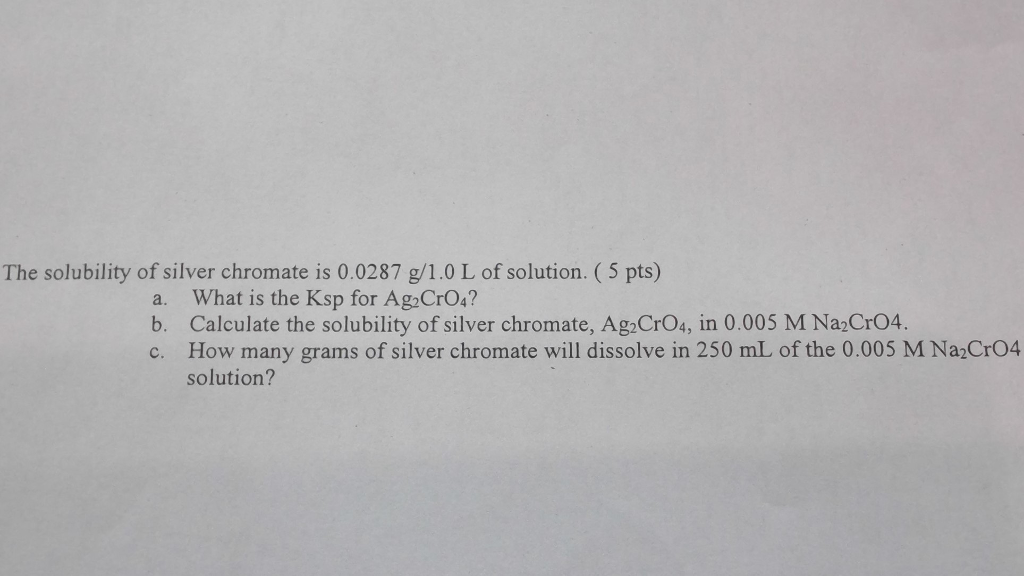 Solved The solubility of silver chromate is 0.0287 g/1.0 L | Chegg.com