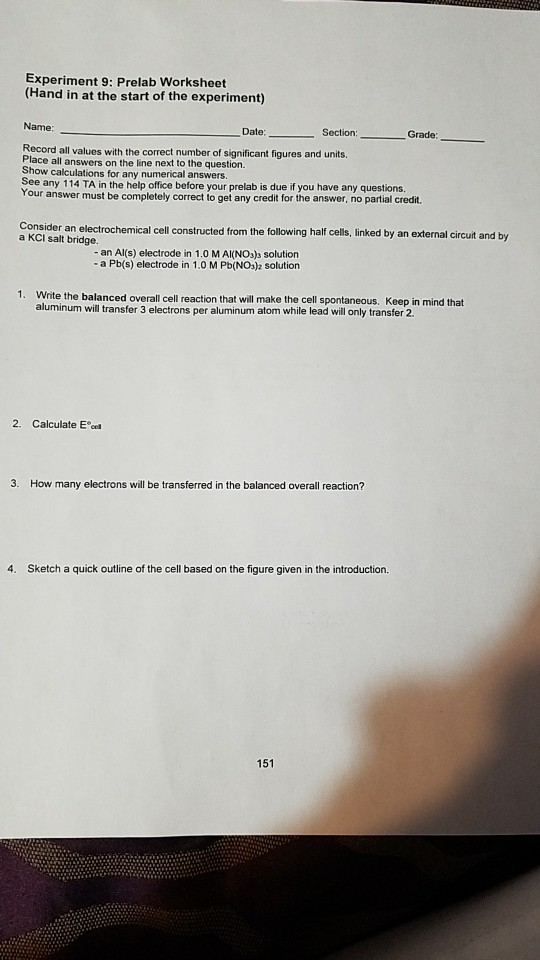 Solved Experiment 9: Prelab Worksheet (Hand in at the start | Chegg.com