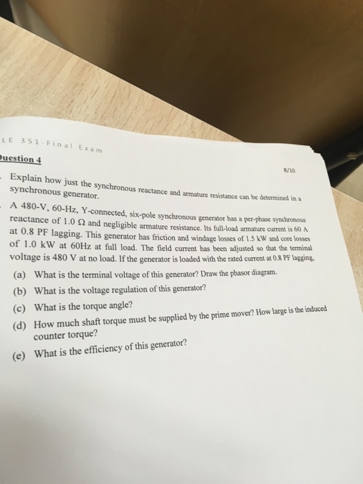 Solved Explain How Just The Synchronous Reactance And