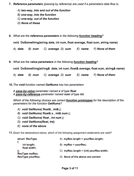 Solved 7. Reference parameters (passing by reference) are | Chegg.com