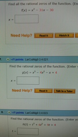 Solved 1.find all the rational zeros of the function. (Enter | Chegg.com