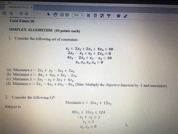 Solved Simplex Algorithm Consider The Following Set Of 4570