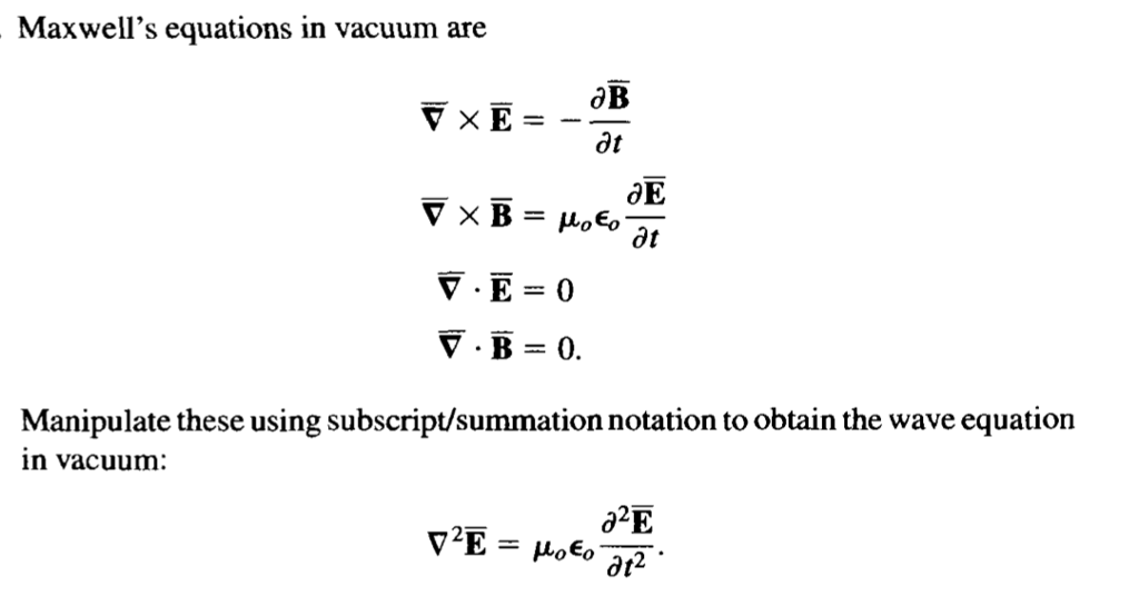 Solved Maxwell's equations in vacuum are nabla^bar times | Chegg.com