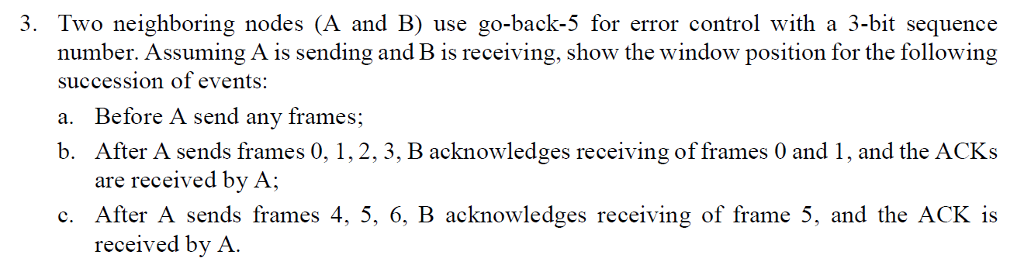 Solved 3. Two neighboring nodes (A and B) use go-back-5 for | Chegg.com