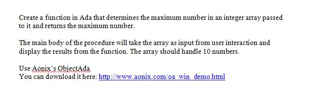 Create a function in Ada that determines the maximum | Chegg.com
