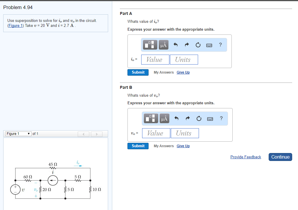Solved Problem 4.94 Part A Use superposition to solve for io | Chegg.com