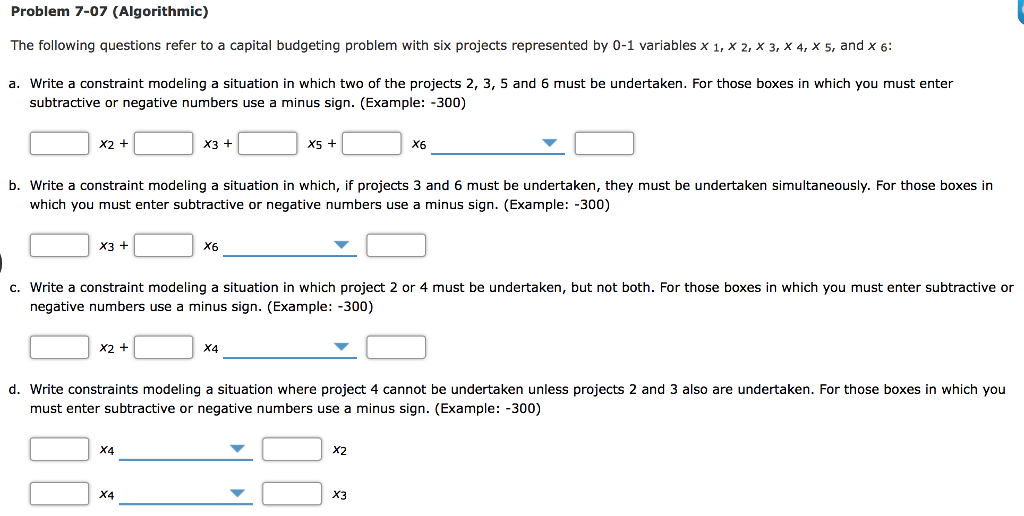 Solved Problem 7-07 (Algorithmic) The following questions | Chegg.com