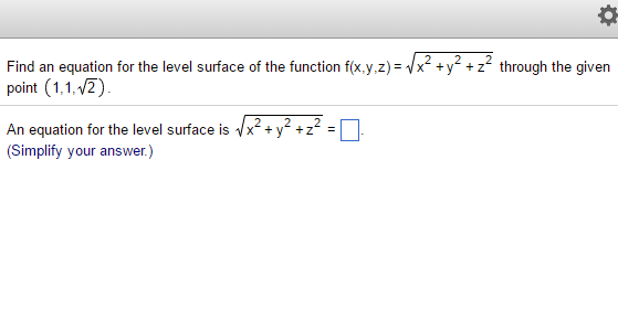 Solved Find an equation for the level surface of the | Chegg.com