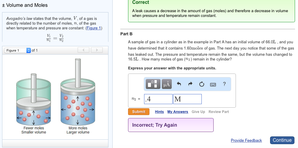 Solved +- Volume and Moles Avogadro's law states that the | Chegg.com