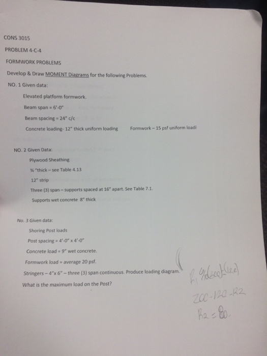 Solved CONS 3015 PROBLEM 4-C-4 FORMWORK PROBLEMS Develop & | Chegg.com