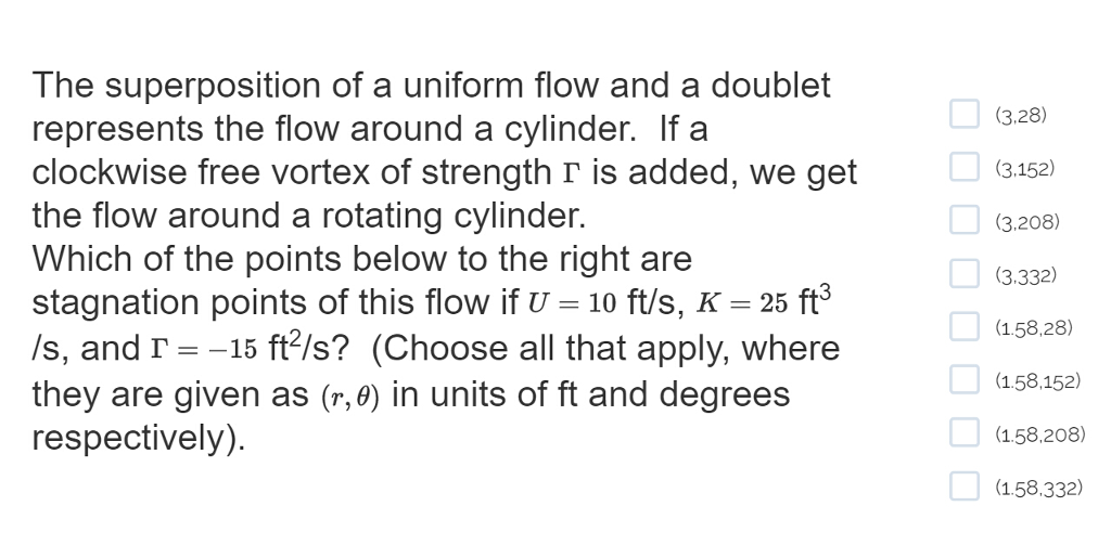 Solved The superposition of a uniform flow and a doublet | Chegg.com