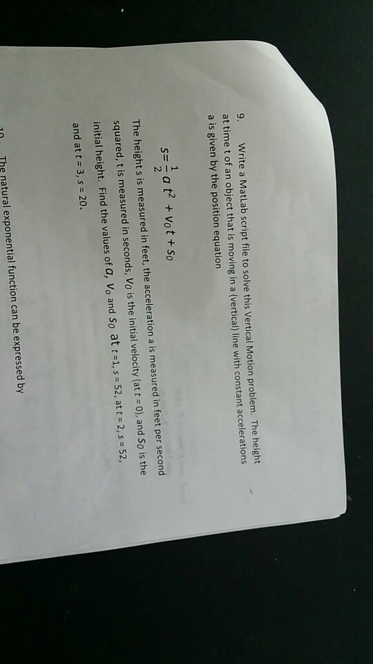Solved 9. Write a MatLab script file to solve this Vertical | Chegg.com