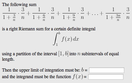 Solved The following sum is a right Riemann sum with n | Chegg.com