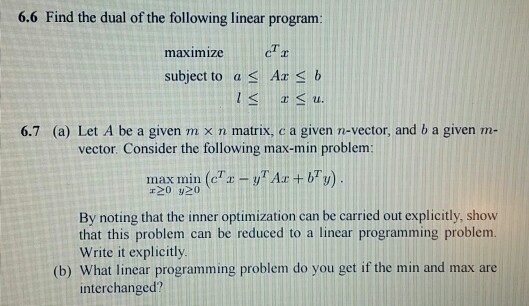 Solved Find the dual of the following linear program: | Chegg.com