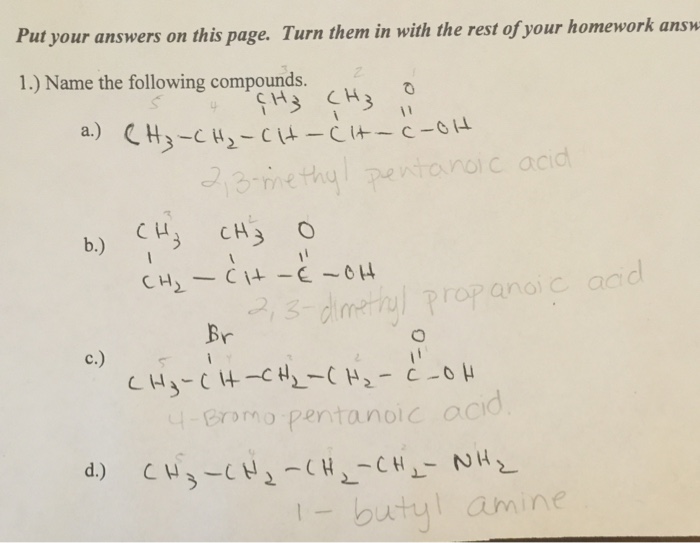 Solved Name the following compounds. | Chegg.com