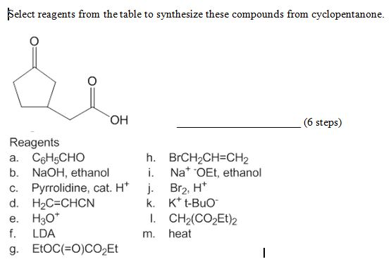 Solved Select reagents from the table to synthesize these | Chegg.com