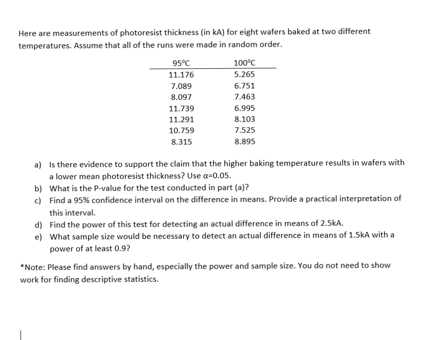 Solved Here are measurements of photoresist thickness (in | Chegg.com