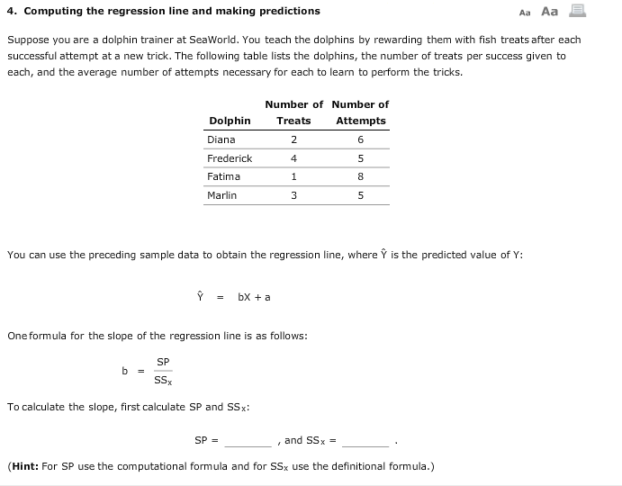 Solved Aa Aa E 4. Computing the regression line and making | Chegg.com