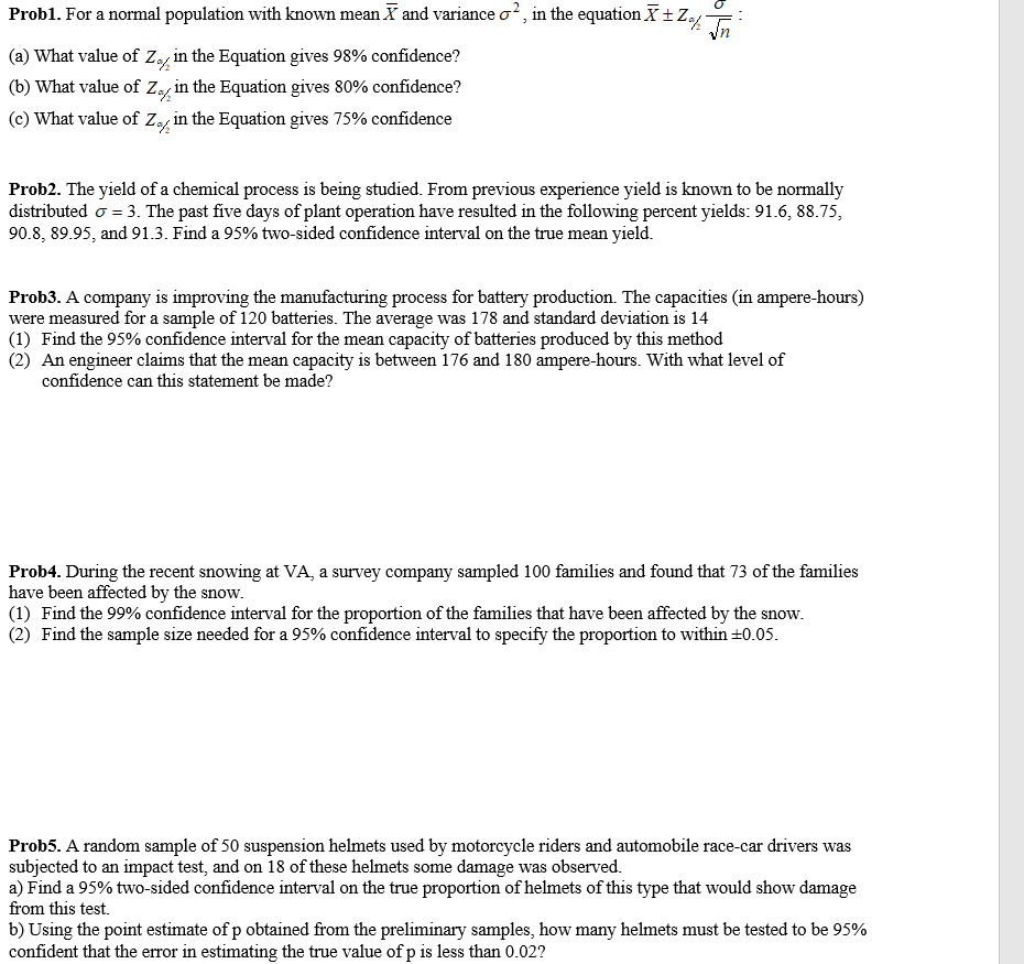 Solved Probl. For a normal population with known mean X and | Chegg.com