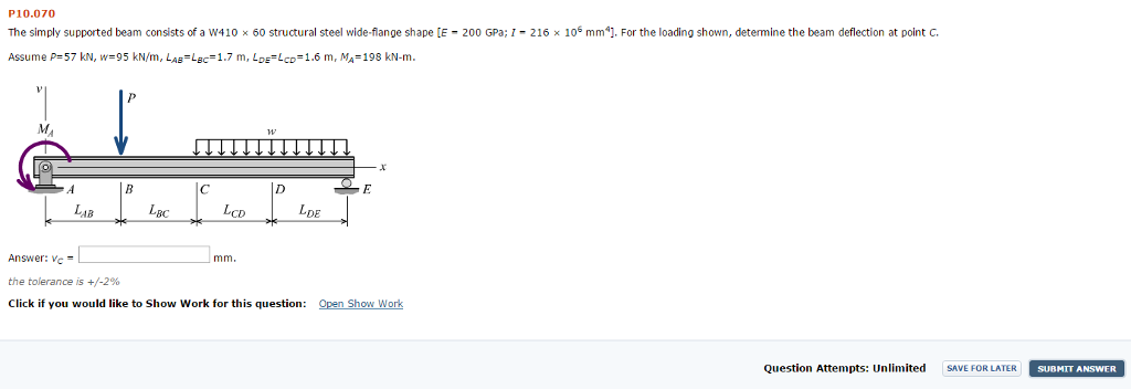 Solved The simply supported beam consists of a W410 × 60 | Chegg.com