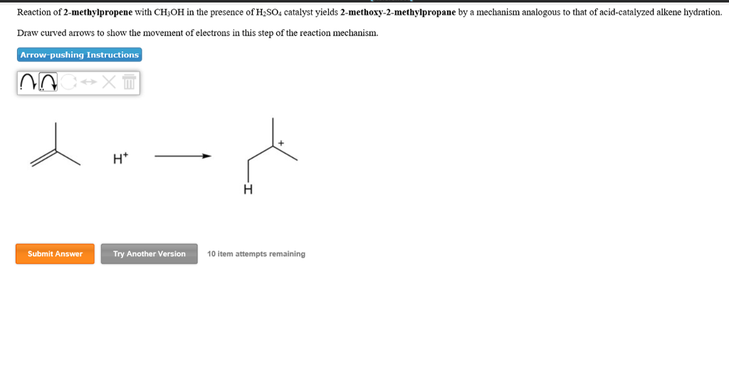 Solved Reaction of 2-methylpropene with CH3OH in the | Chegg.com